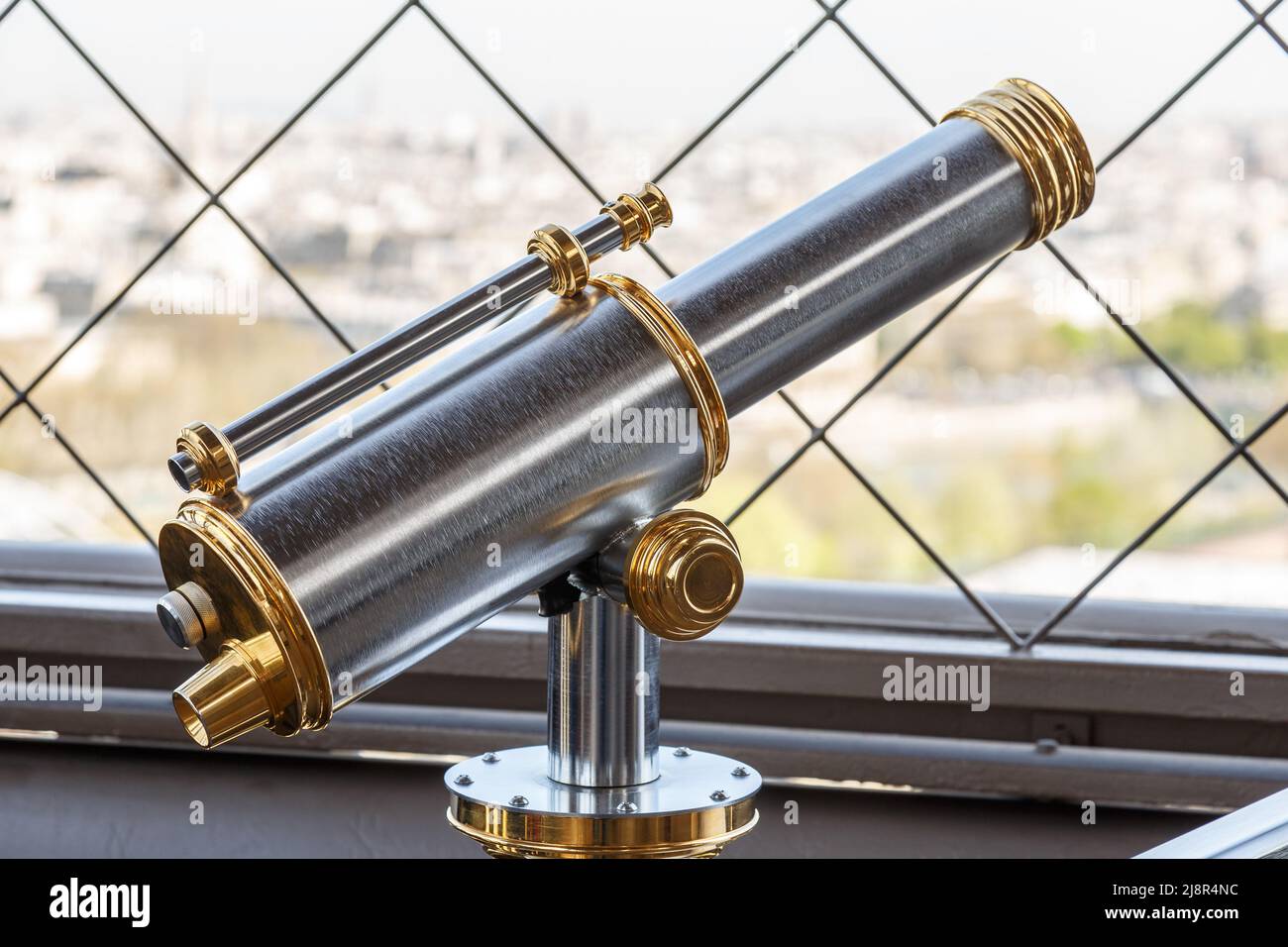 Paris, France, March 30, 2017: Eiffel Tower telescope overlooking for ...