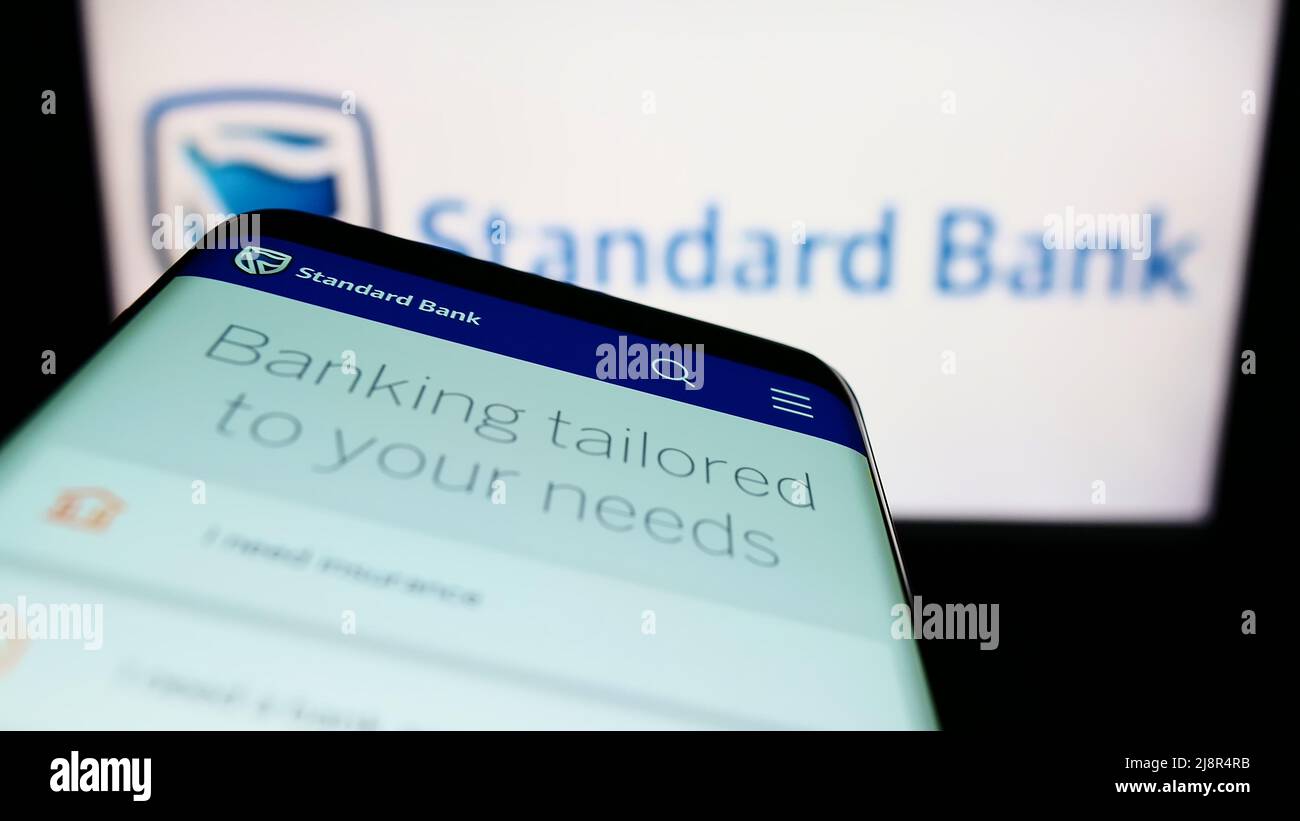 Mobile phone with website of South African company Standard Bank Group ...