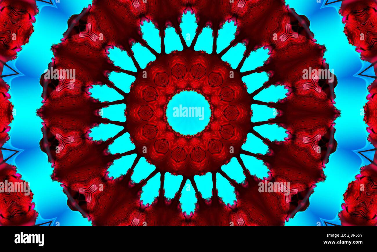Red Mandala Concentric Flower Kaleidoscope Center. Kaleidoscopic Design ...