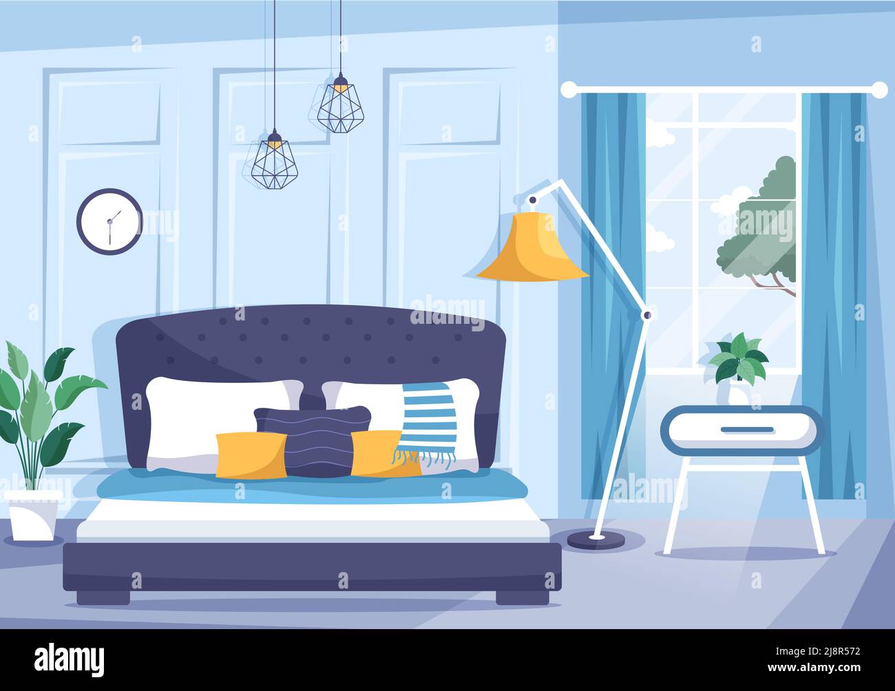 Cozy Bedroom Interior with Furniture Like Bed, Wardrobe, Bedside Table ...