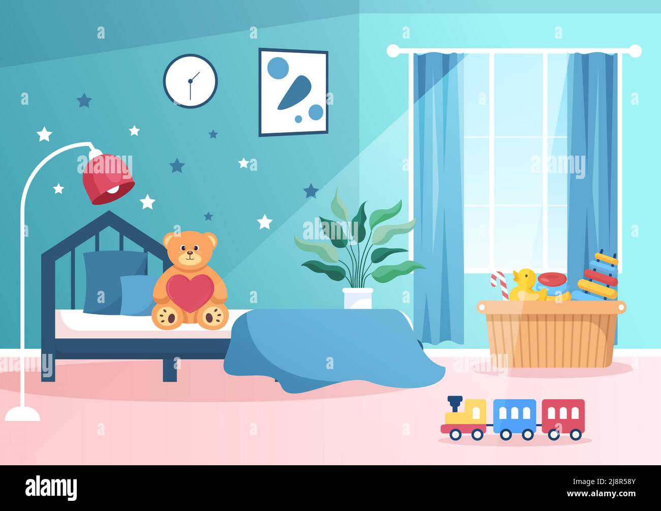 Cozy Kids Bedroom Interior with Furniture Like Bed, Toys, Wardrobe ...