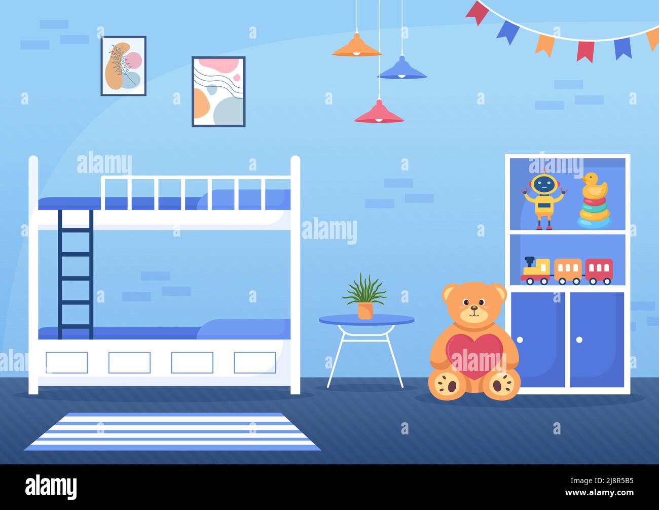 Cozy Kids Bedroom Interior with Furniture Like Bed, Toys, Wardrobe ...