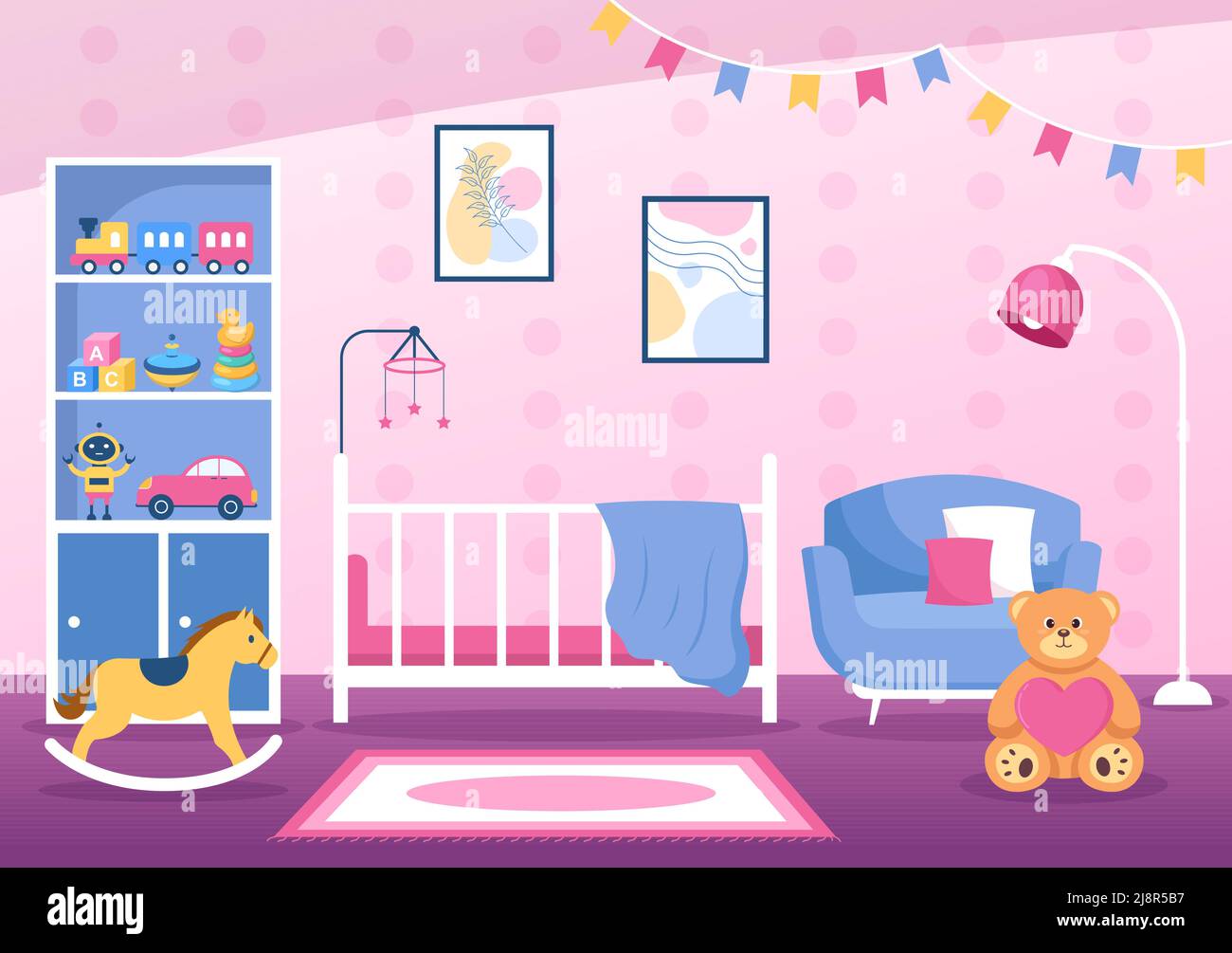 Cozy Kids Bedroom Interior with Furniture Like Bed, Toys, Wardrobe ...