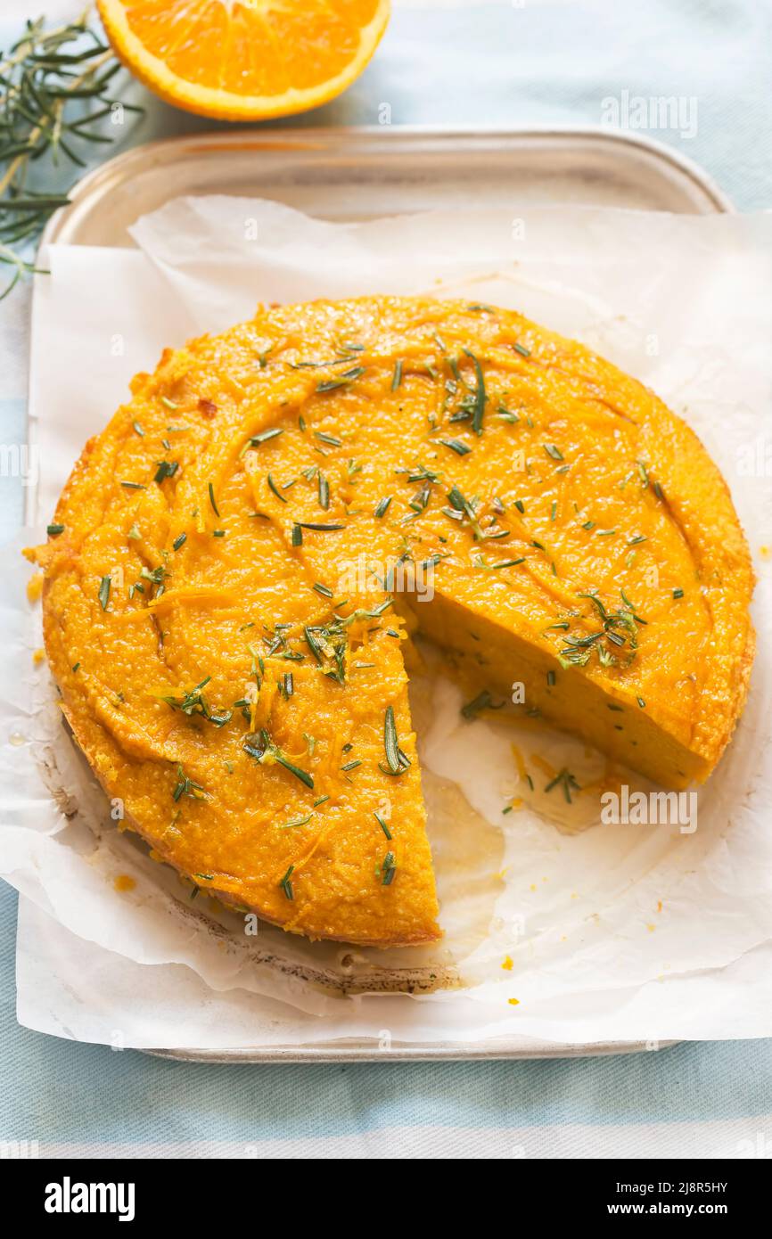 Whole orange polenta and rosemary honey syrup cake Stock Photo - Alamy
