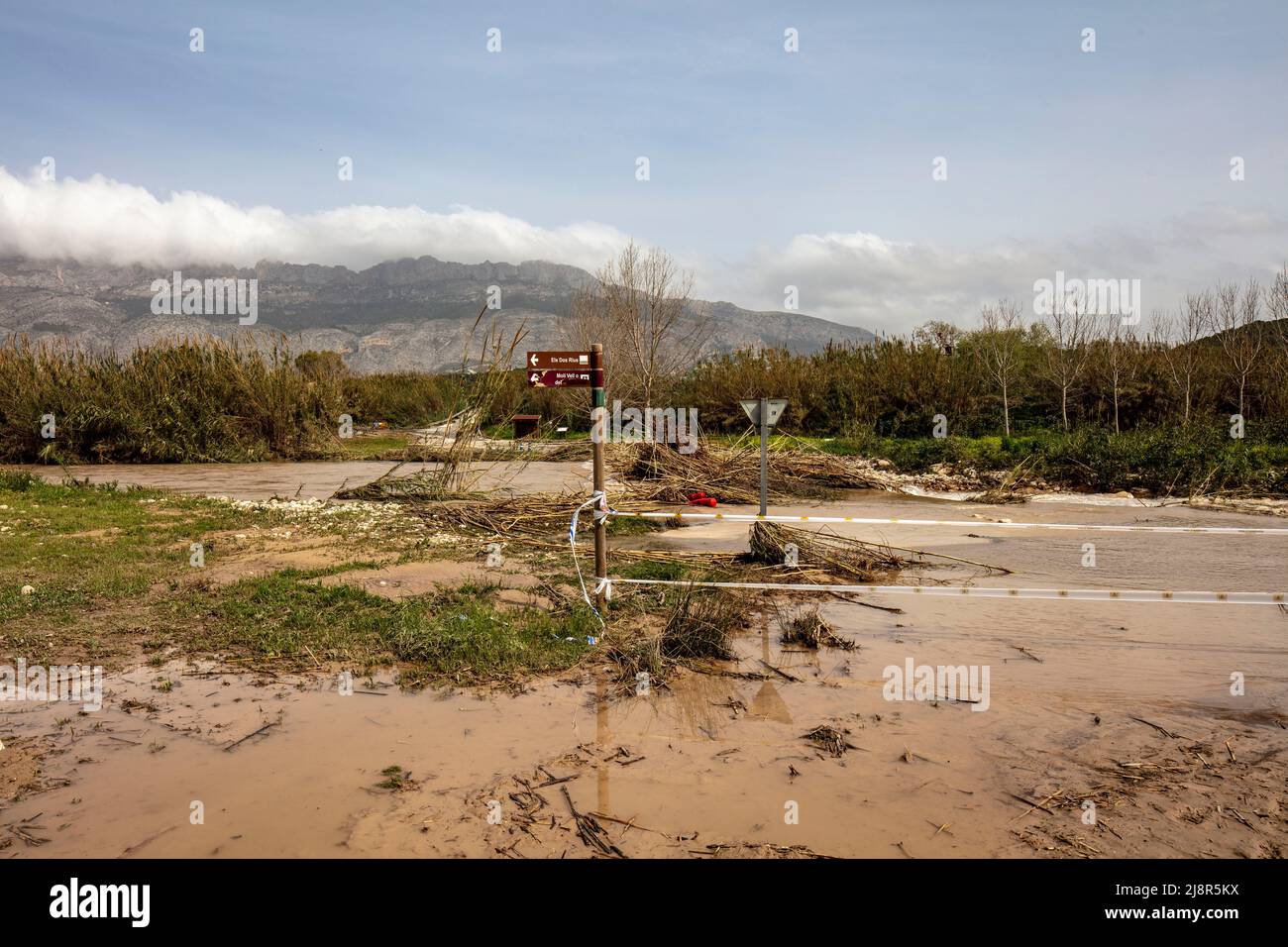 Flooding of the Algar river walk at Altea, Costa Brava. Mud and ...