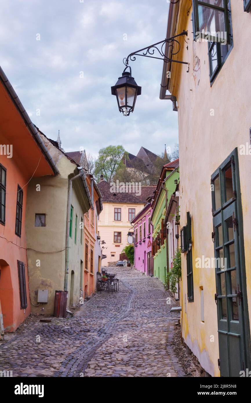Beautiful cityscape of a colorful european street in the old town ...