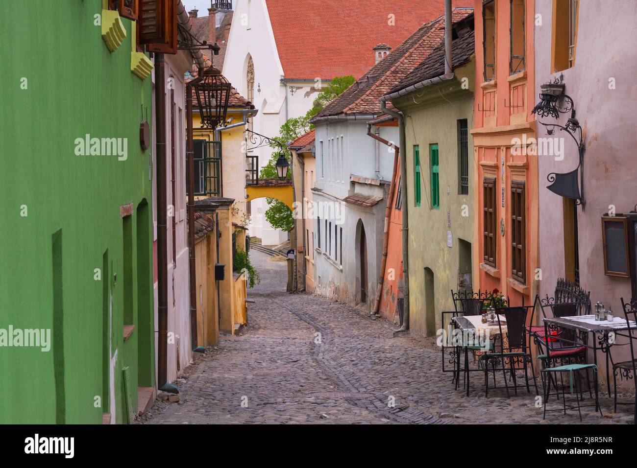 Beautiful cityscape of a colorful european street in the old town ...