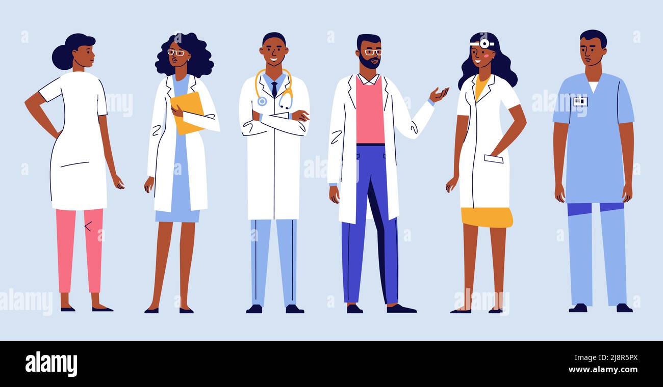 Practitioner doctors black young man and woman standing together and ...