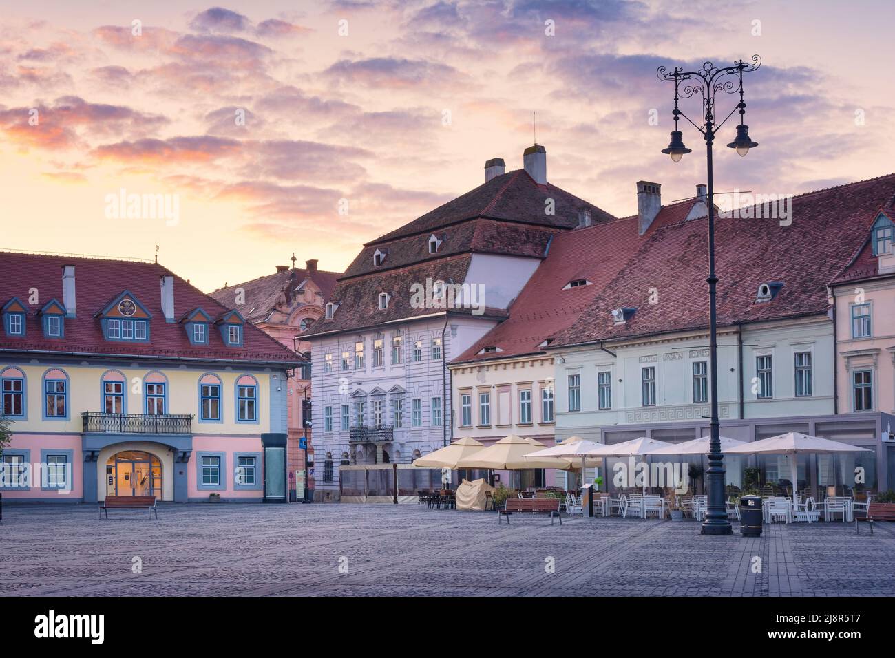 Cityscape with beautiful old buildings on Big Square (Piata Mare) in ...