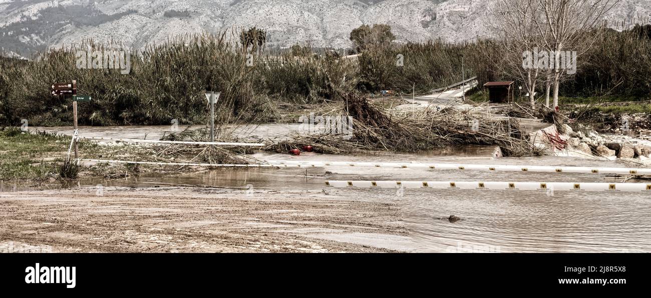 Flooding of the Algar river walk at Altea, Costa Brava. Mud and ...