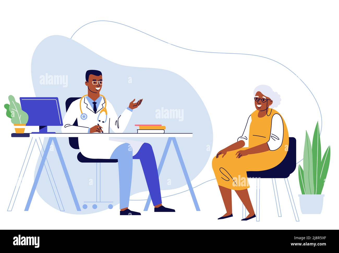 Medicine concept with black doctor and old patient Stock Vector Image ...