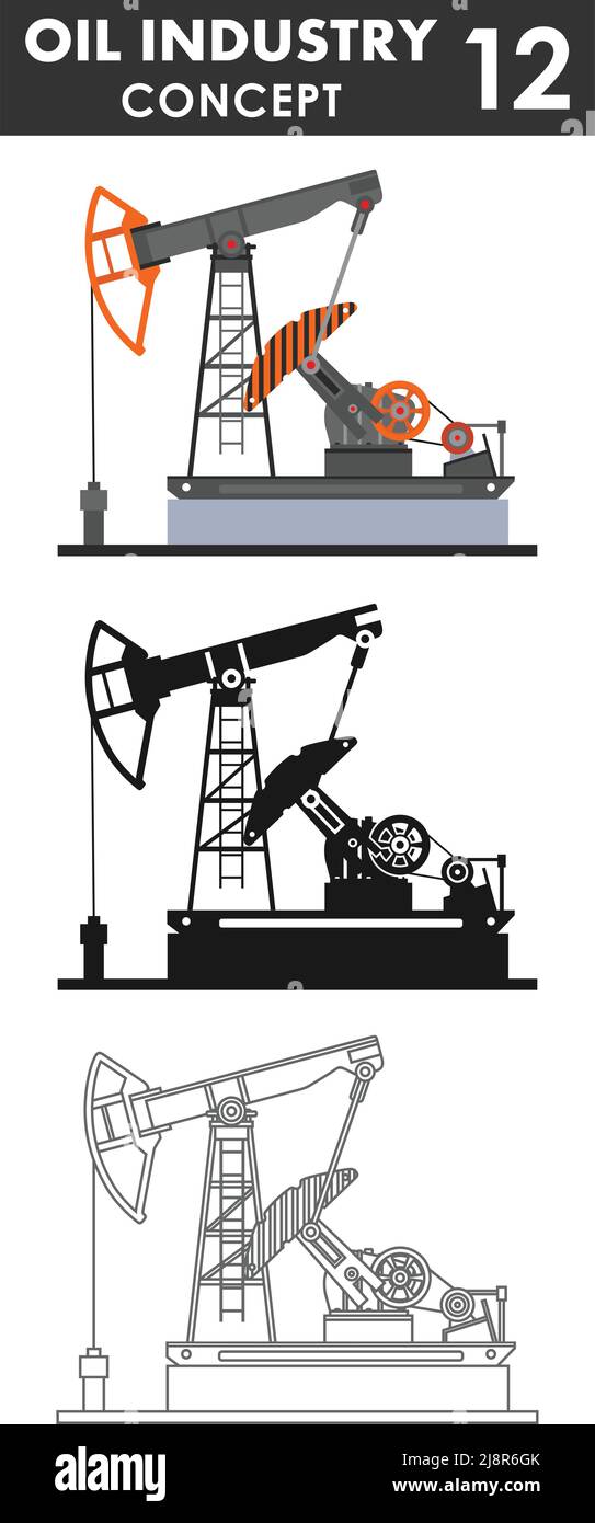 Detailed illustration of oil pumps isolated on white background in a ...