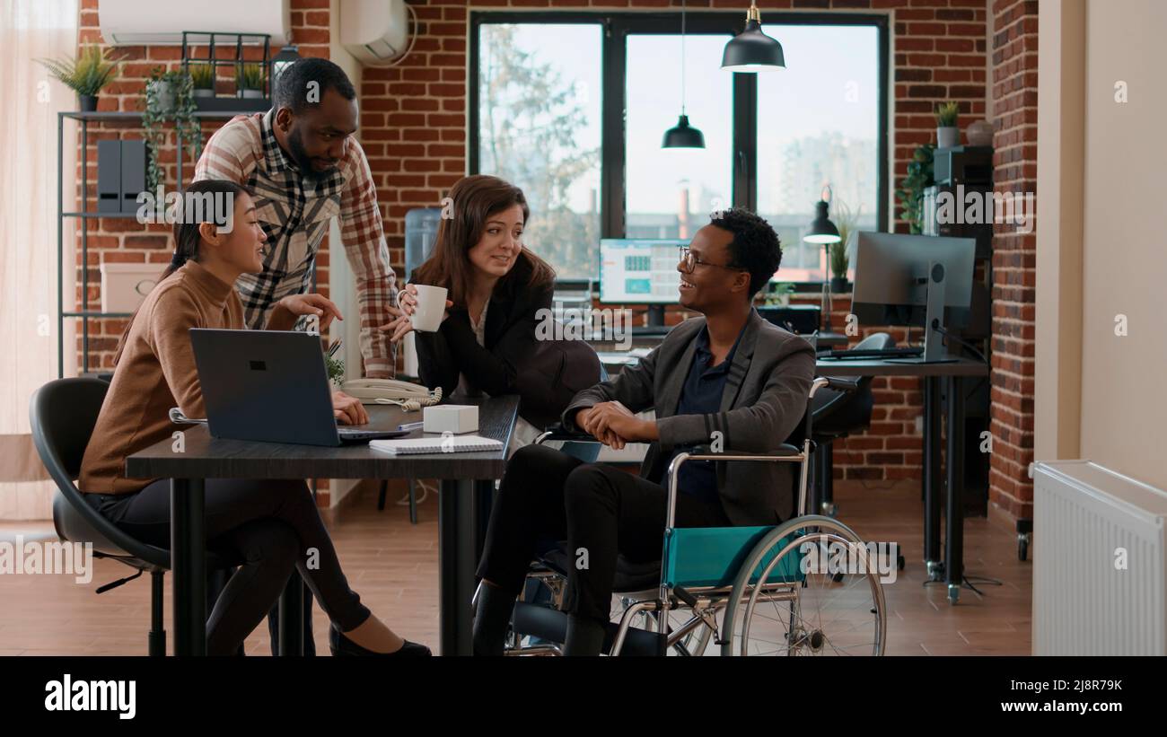 Multiethnic group of people brainstorming ideas in office, doing ...