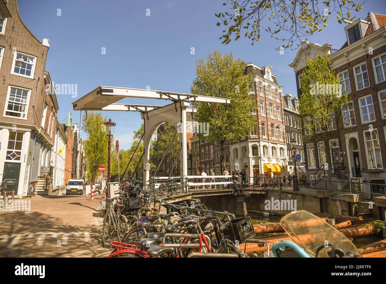Amsterdam, Netherlands, May 2022. The famous draw bridges in the canal ...