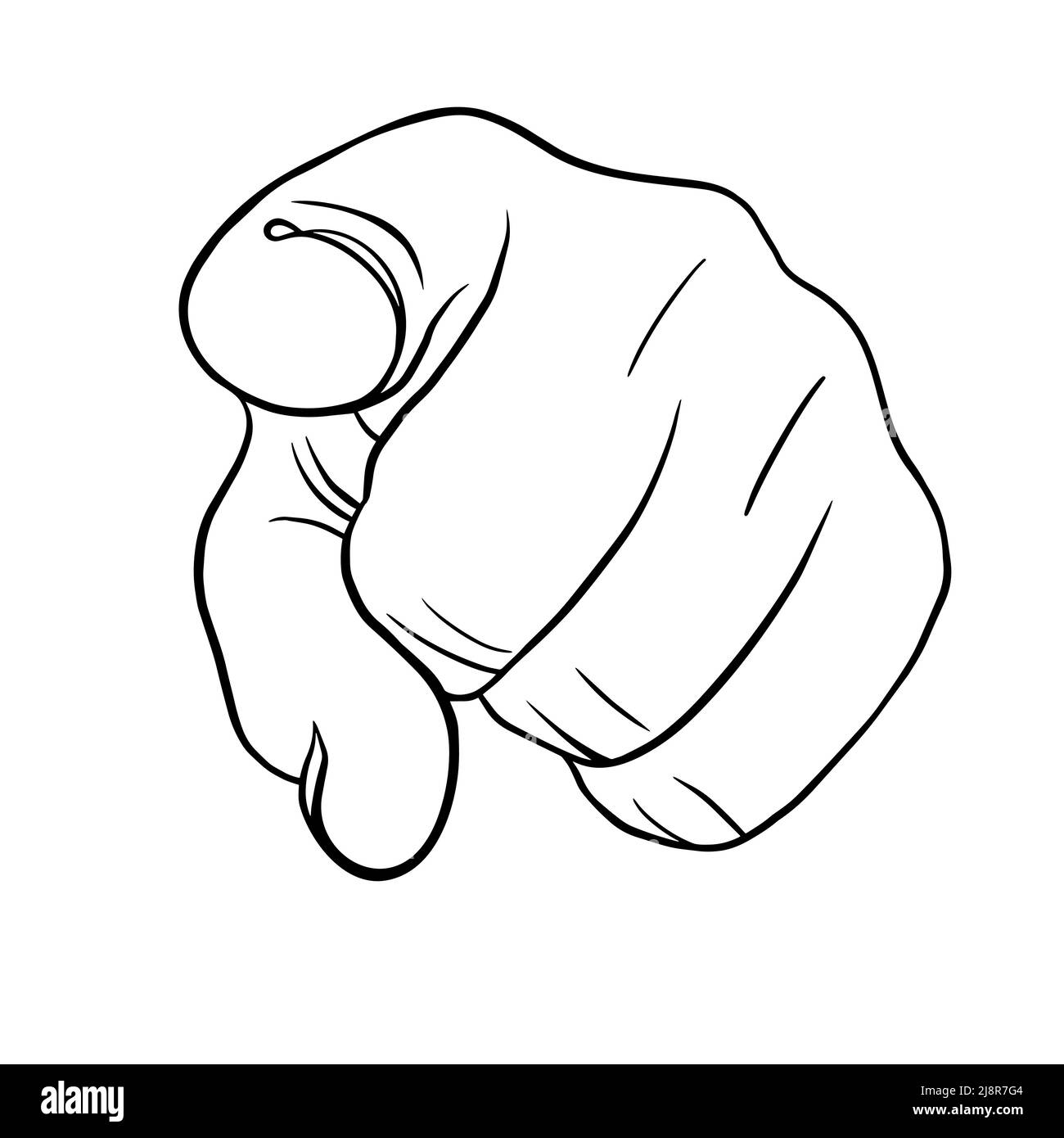 Finger point in front view. Hand drawn fist showing you. Vector ...