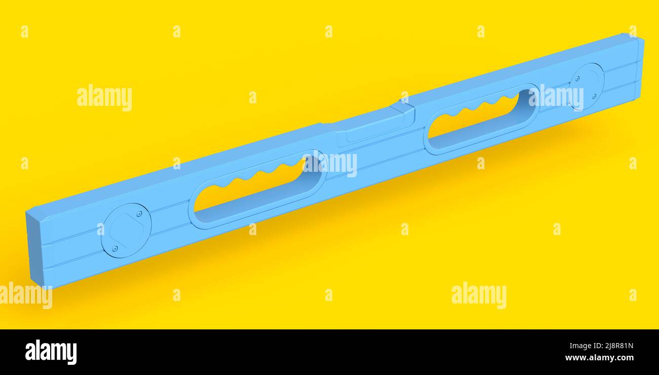 Building spirit level tool on yellow monochrome background. 3d render ...