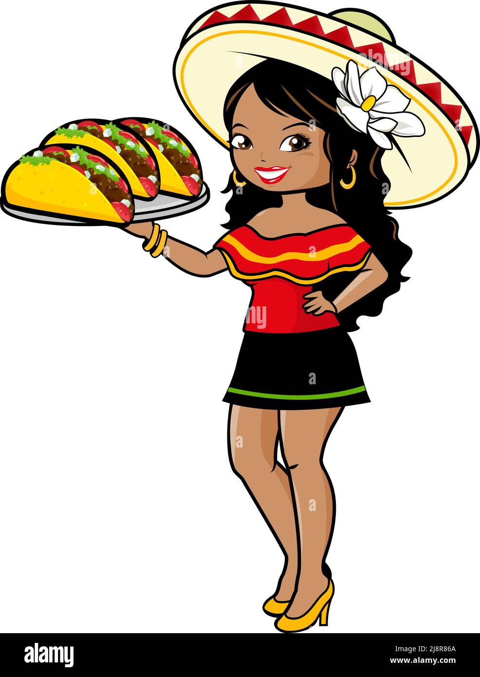 Mexican waitress serving tacos. Vector illustration Stock Vector Image ...