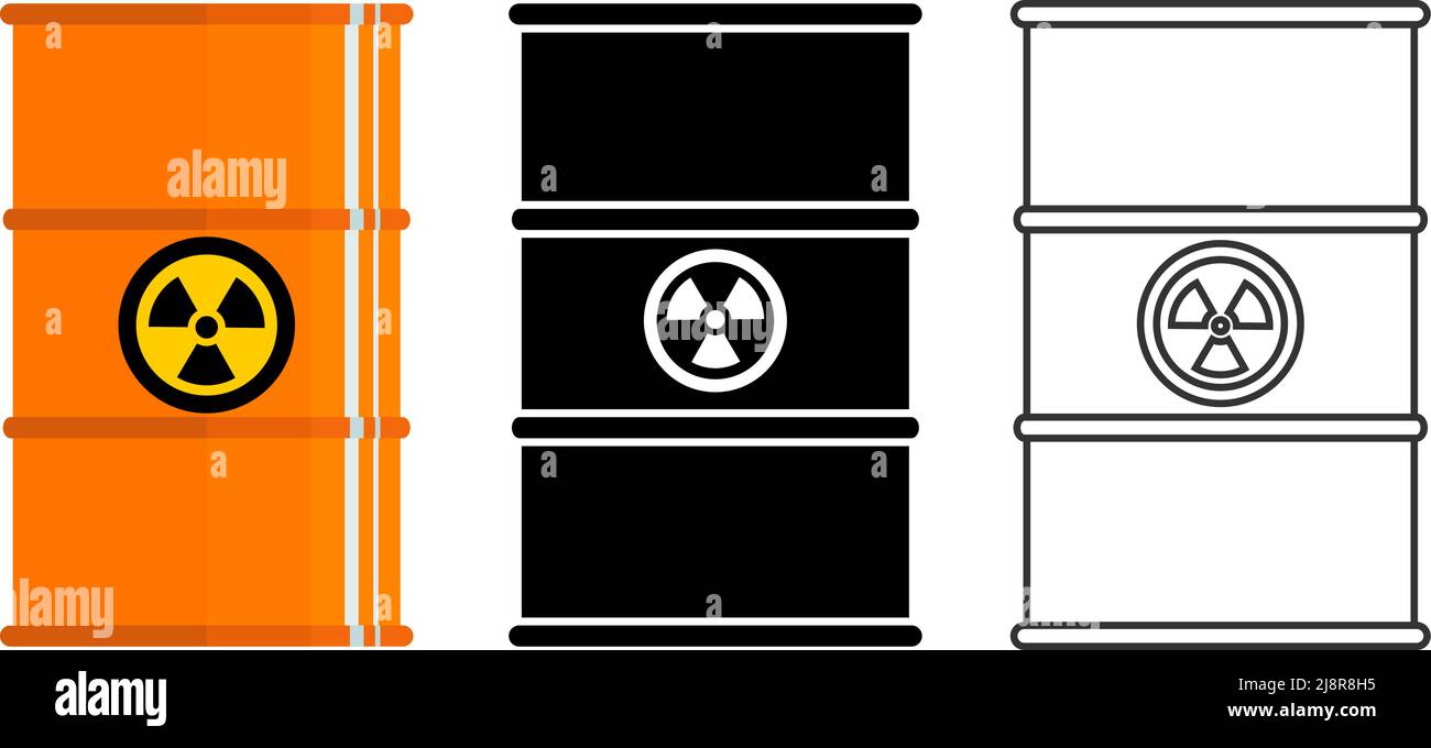 Different metal barrels for radioactive, toxic, hazardous, dangerous ...