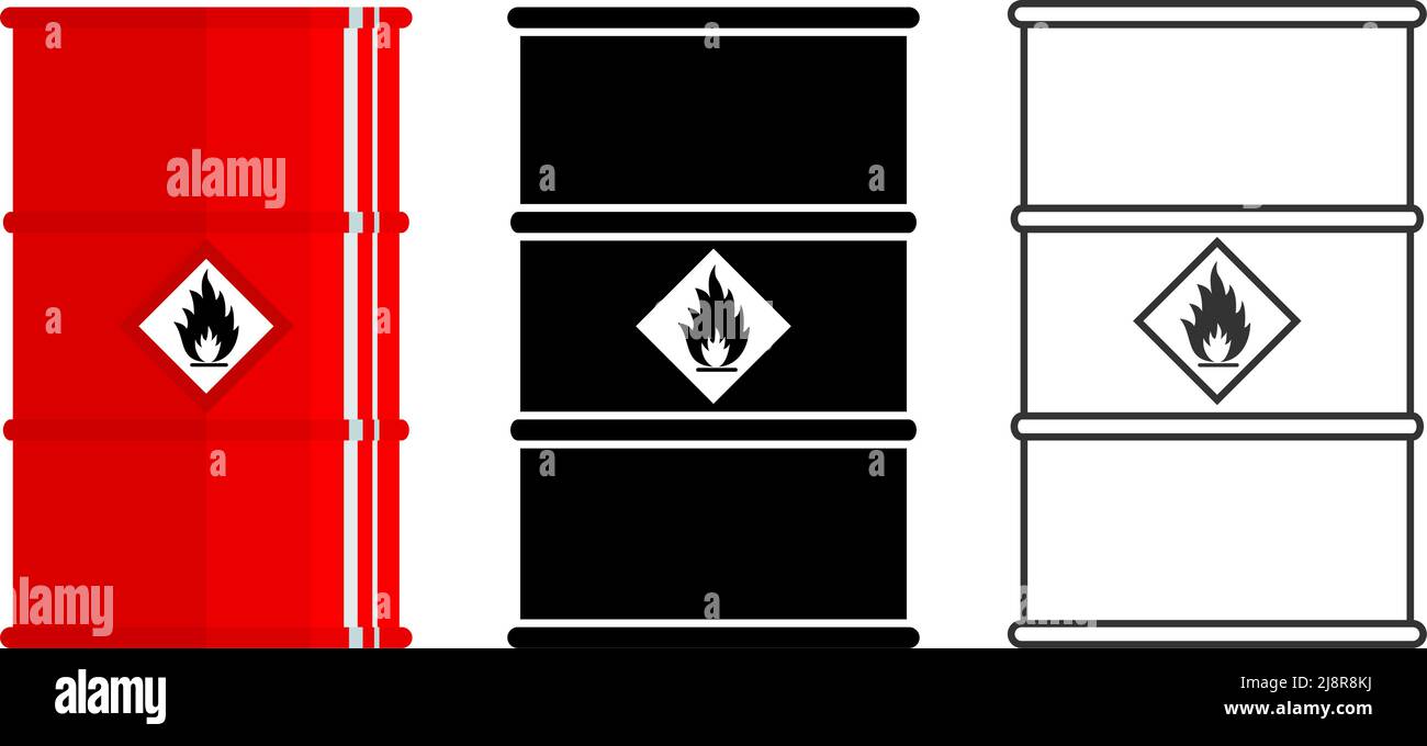 Different metal barrels for radioactive, toxic, hazardous, dangerous ...