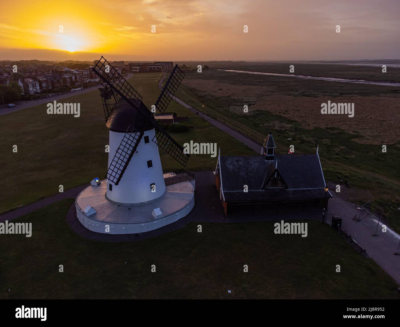 Sunrise at Lytham Windmill Stock Photo - Alamy