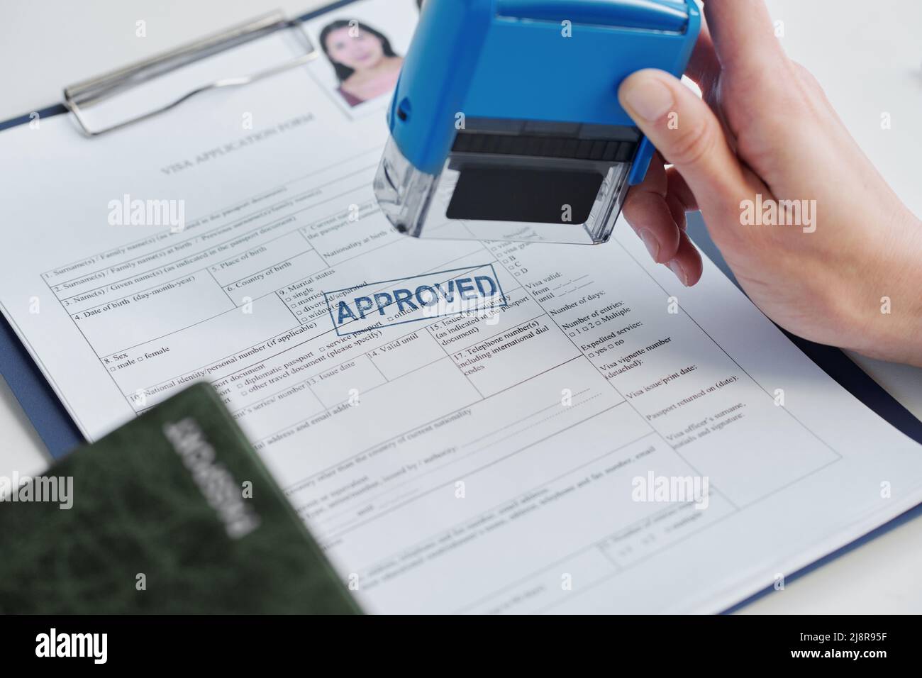 Close-up shot of unrecognizable person working as consular officer in ...