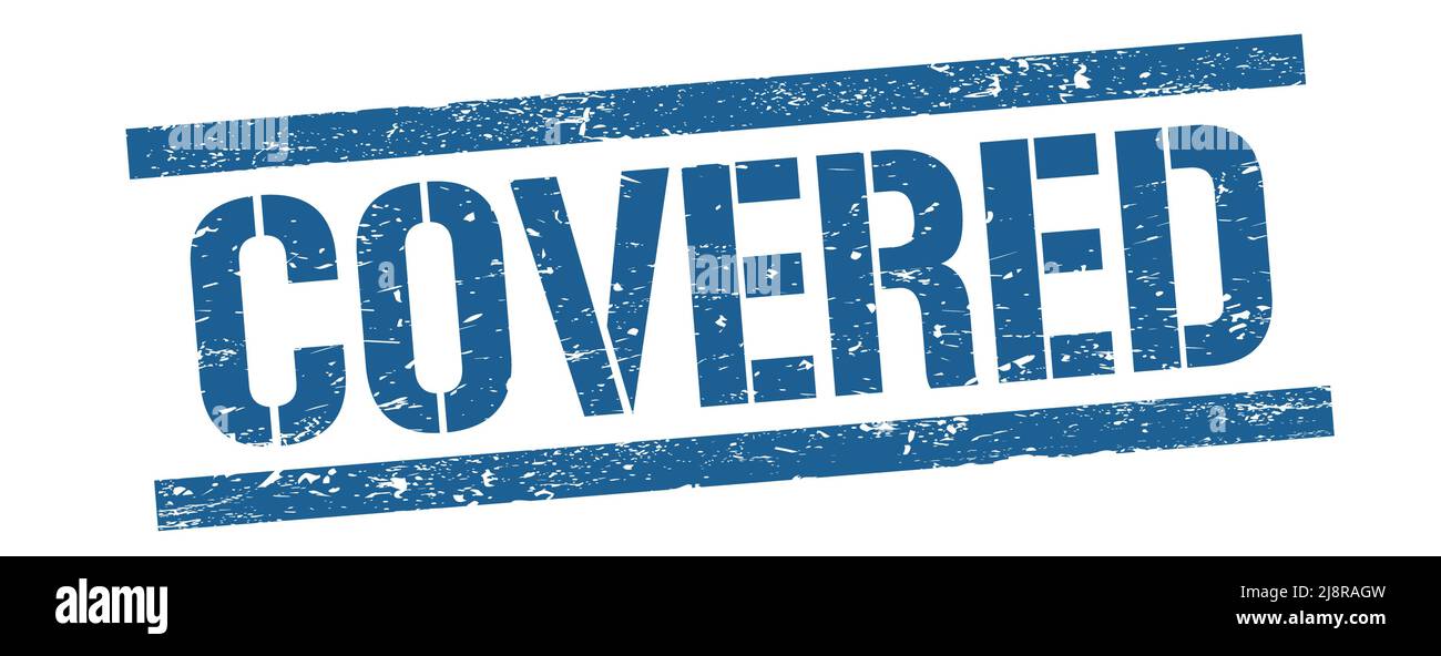 COVERED text on blue grungy lines stamp sign Stock Photo - Alamy