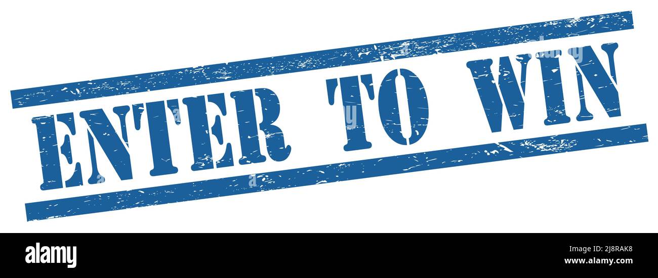 ENTER TO WIN text on blue grungy rectangle vintage stamp Stock Photo ...