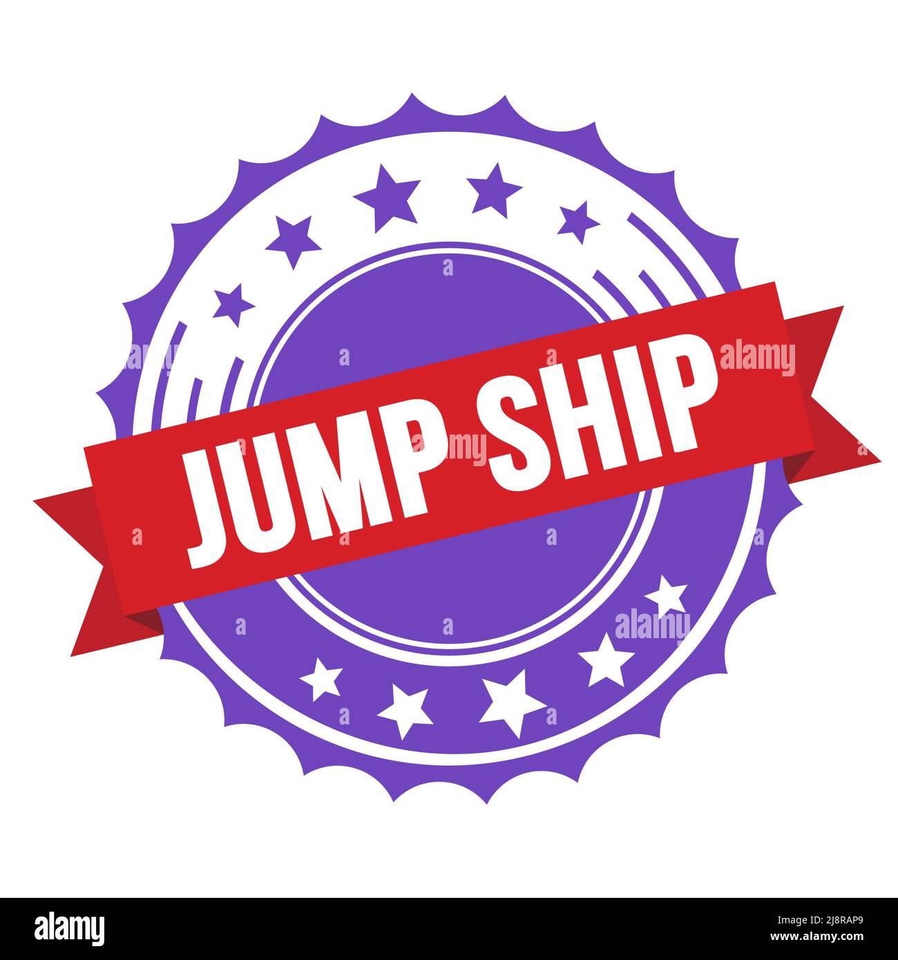 JUMP SHIP text on red violet ribbon badge stamp Stock Photo - Alamy
