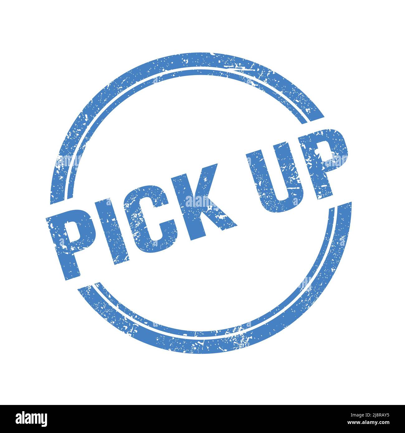 PICK UP text written on blue grungy vintage round stamp Stock Photo - Alamy