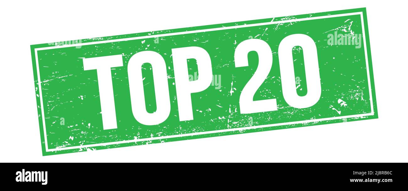 TOP 20 text on green grungy rectangle stamp sign Stock Photo - Alamy