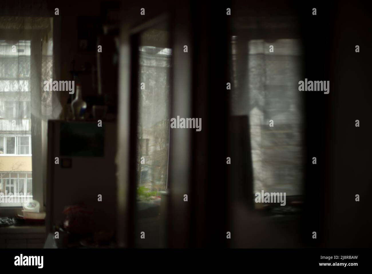 Weak reflection in glass. Atmosphere of old apartment. Interior details ...