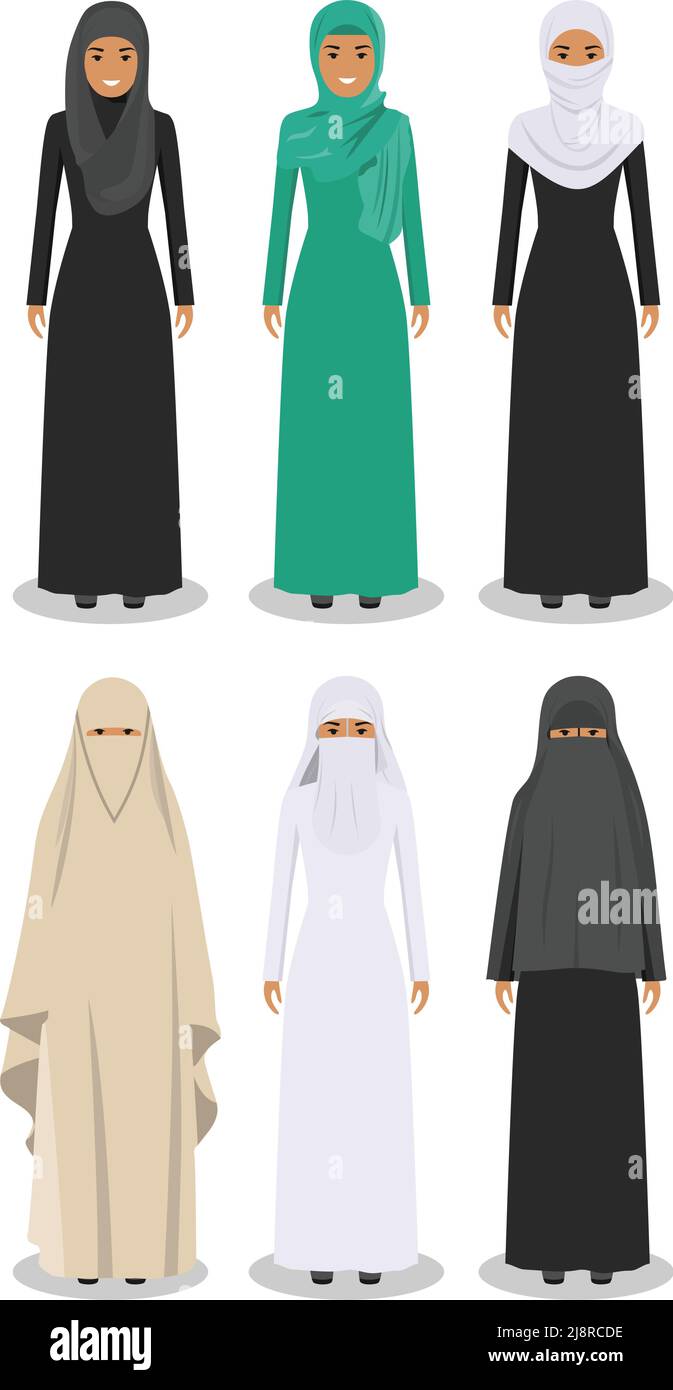 Detailed illustration of different standing arab women in the ...