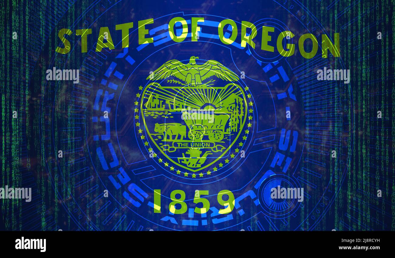 National cyber Security of Oregon state, USA on digital background Data ...