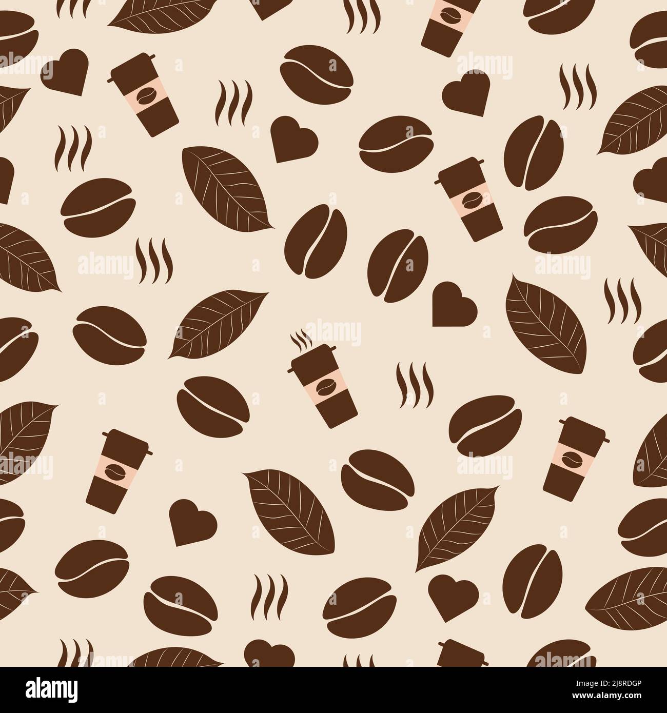 Coffee theme seamless pattern various shapes beans, leaves, coffee cup ...