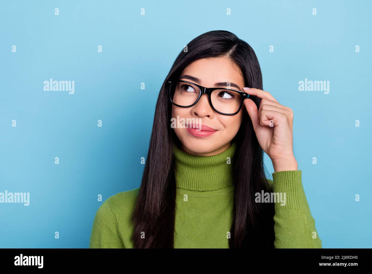 Portrait Of Attractive Cheerful Intelligent Long Haired Girl Touching