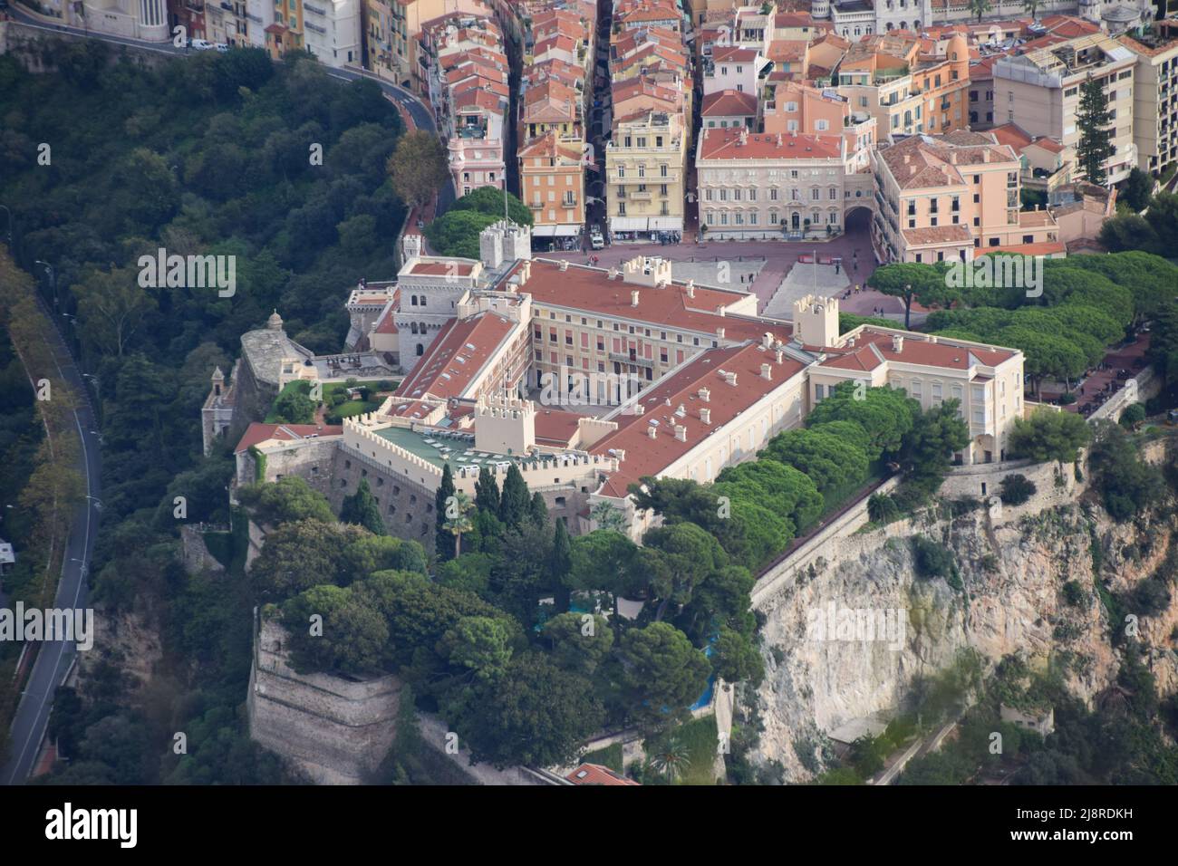 Aerial panoramic view of the Prince's Palace, Rock of Monaco, Monaco ...