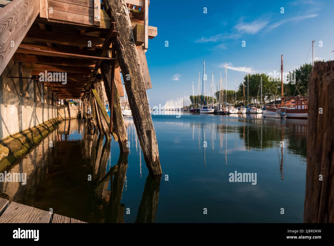 interesting perspective on the harbour basin Orth, Fehmarn Stock Photo ...