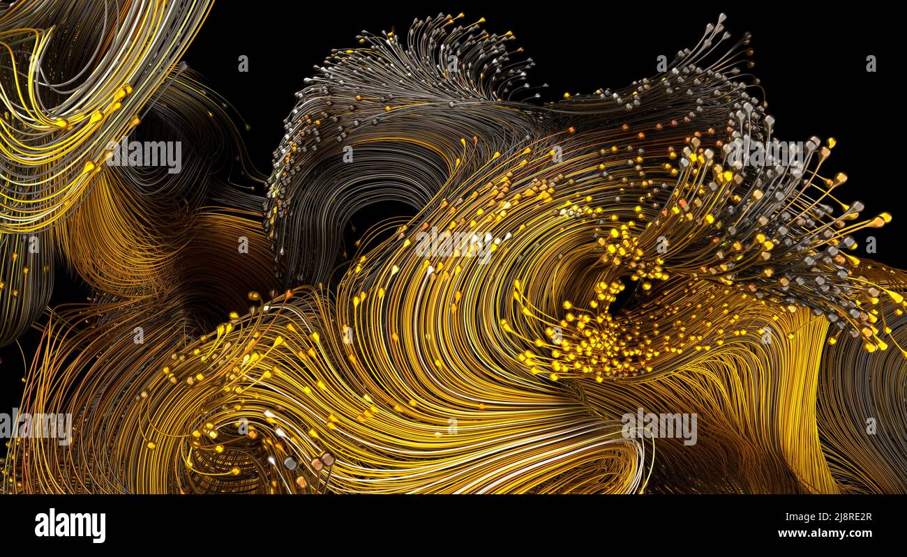 Beautiful abstract wires on a black background. Modern technological background. An element of ...
