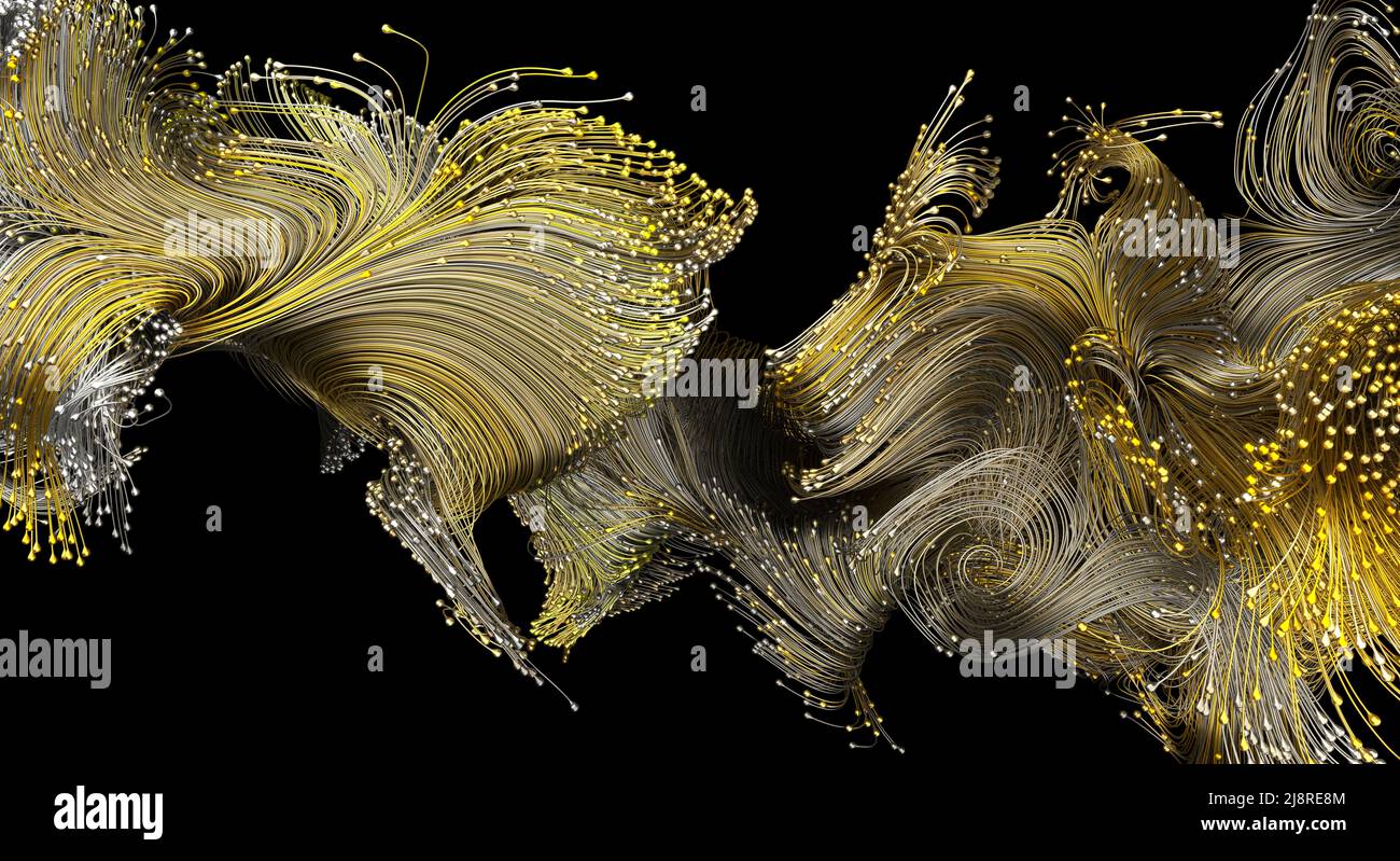 Beautiful abstract wires on a black background. Modern technological background. An element of ...