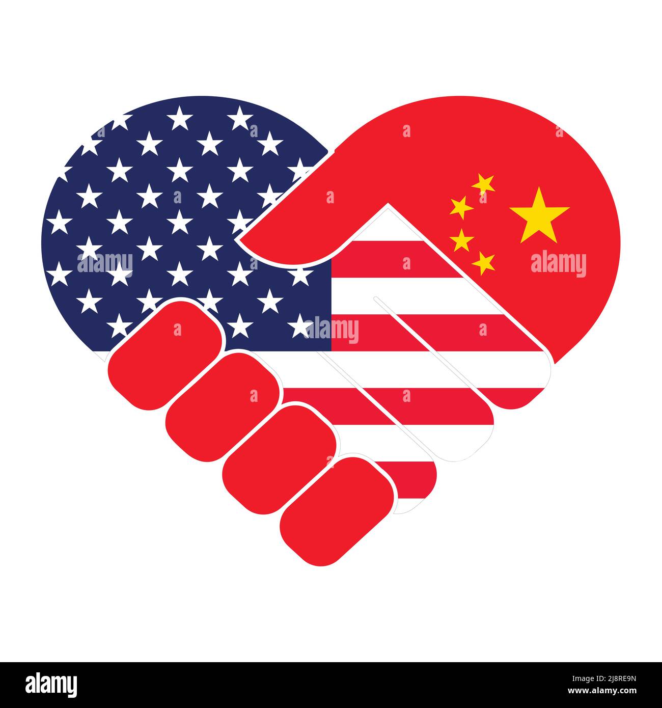 Handshake symbol in the colors of the national flags of China and USA ...
