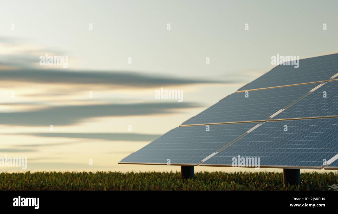 Solar panel at sunset background 3d Render Stock Photo - Alamy