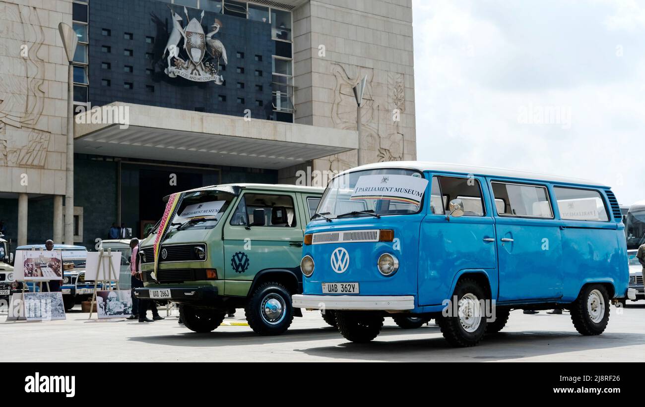 Kampala, Uganda. 17th May, 2022. Vintage cars are exhibited at an event ...