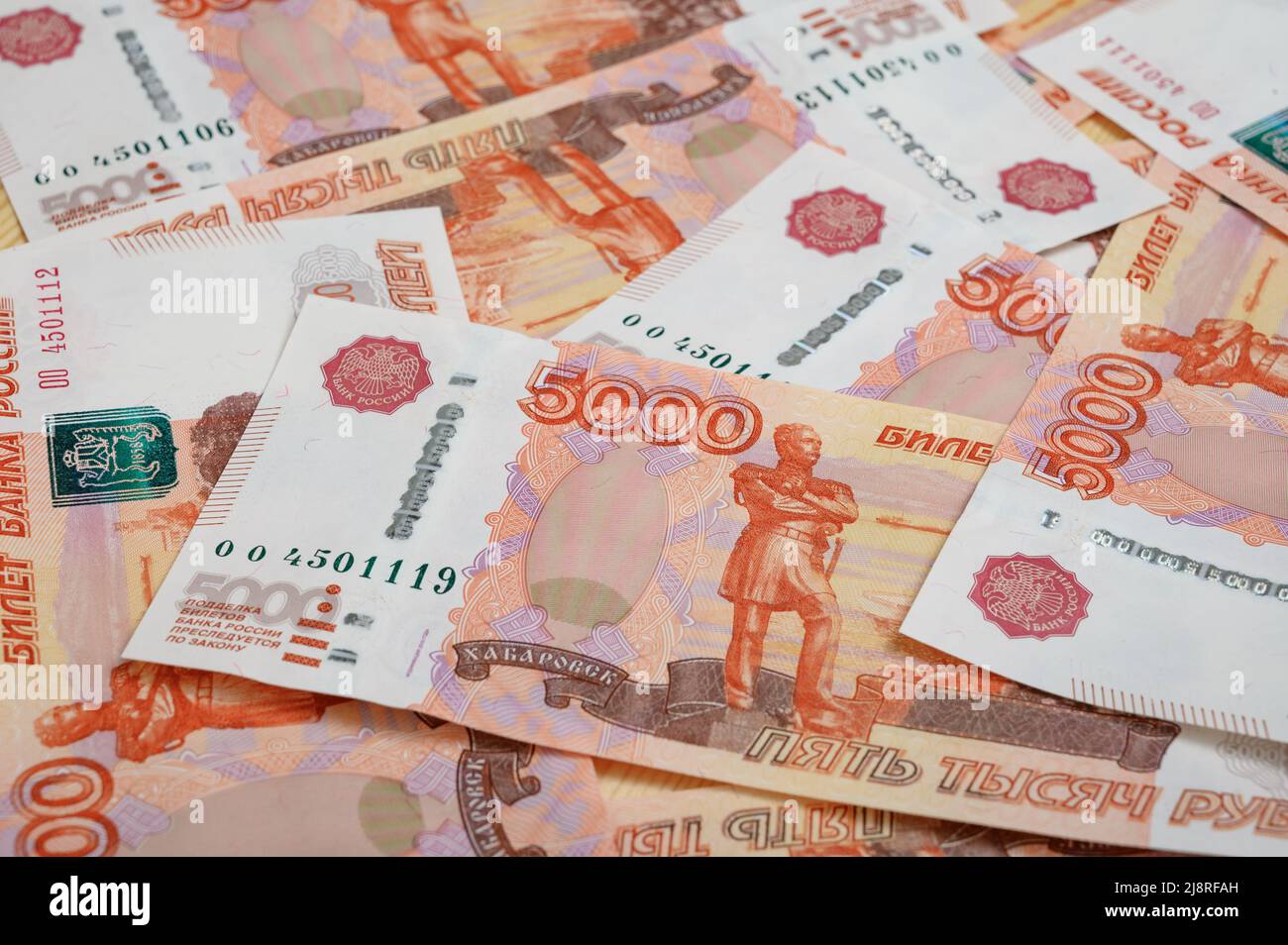 5000 rubles background. Russian banknotes at different angles Stock ...