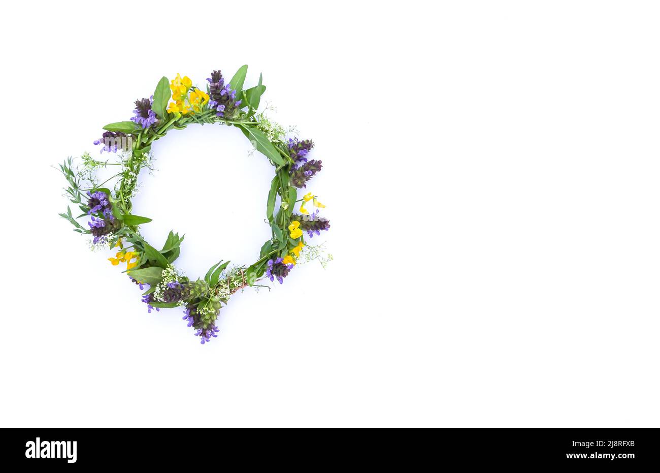 Floral wreath on white background. Top view Stock Photo - Alamy