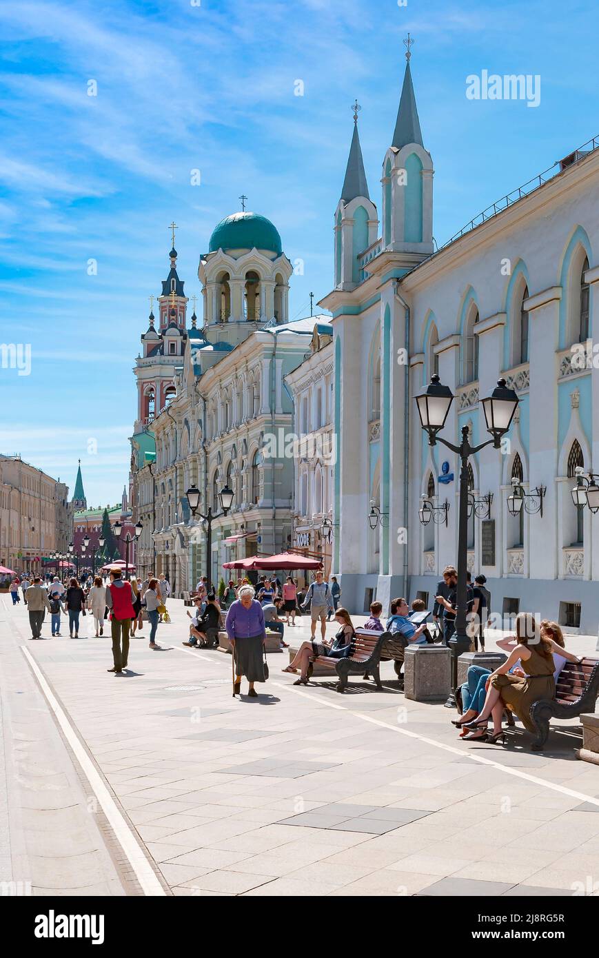 Moscow. Russia. Nikolskaya Street at summer noon. Historical and ...
