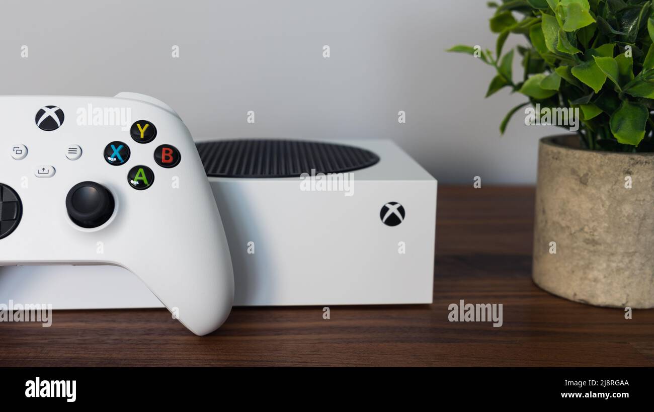 LONDON - APRIL 20, 2022: Xbox Series S games console with white gaming ...