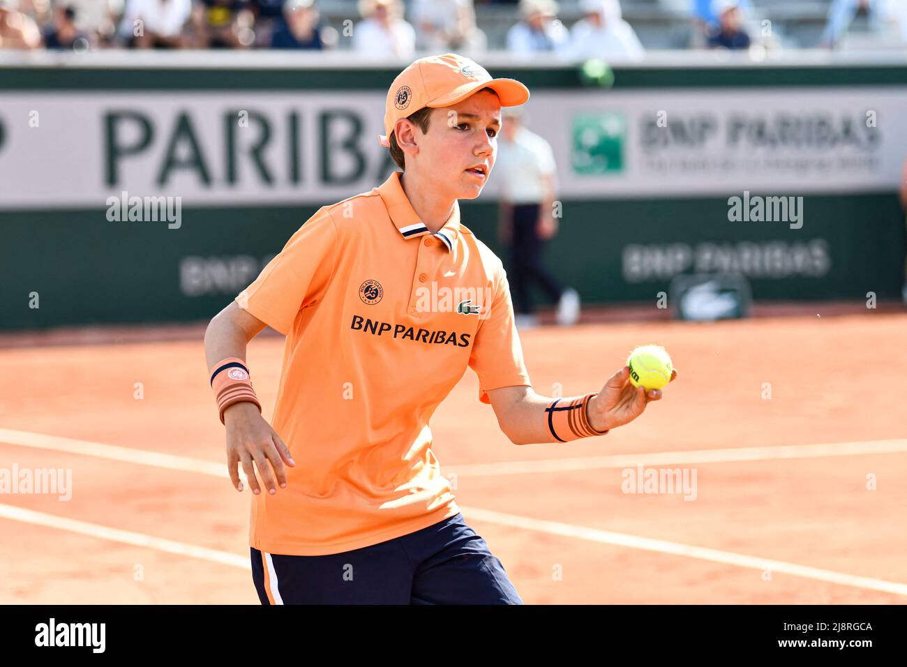 Illustration picture shows a ball kid (boy) during the French Open ...