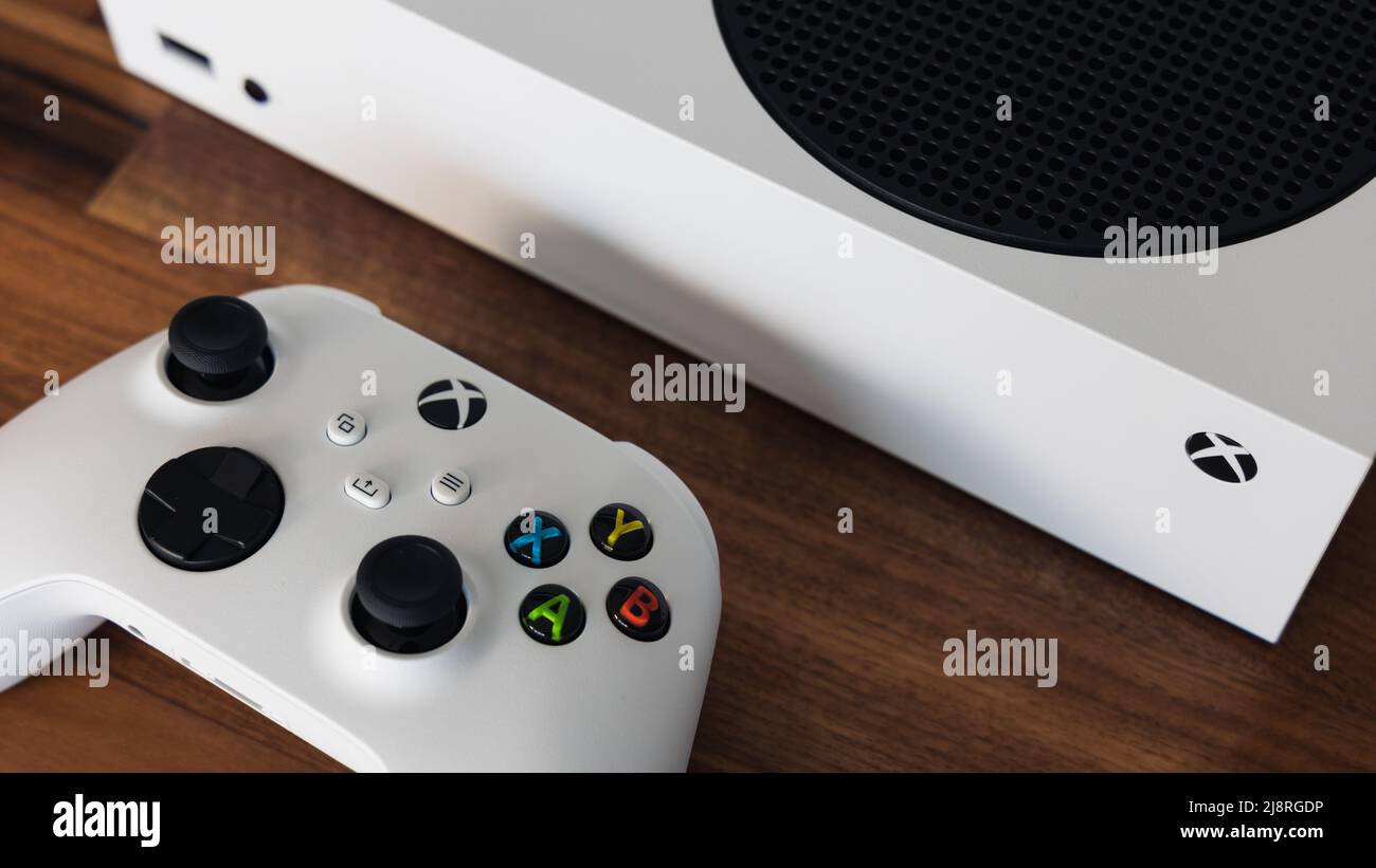 LONDON - APRIL 20, 2022: Xbox Series S games console with white gaming ...
