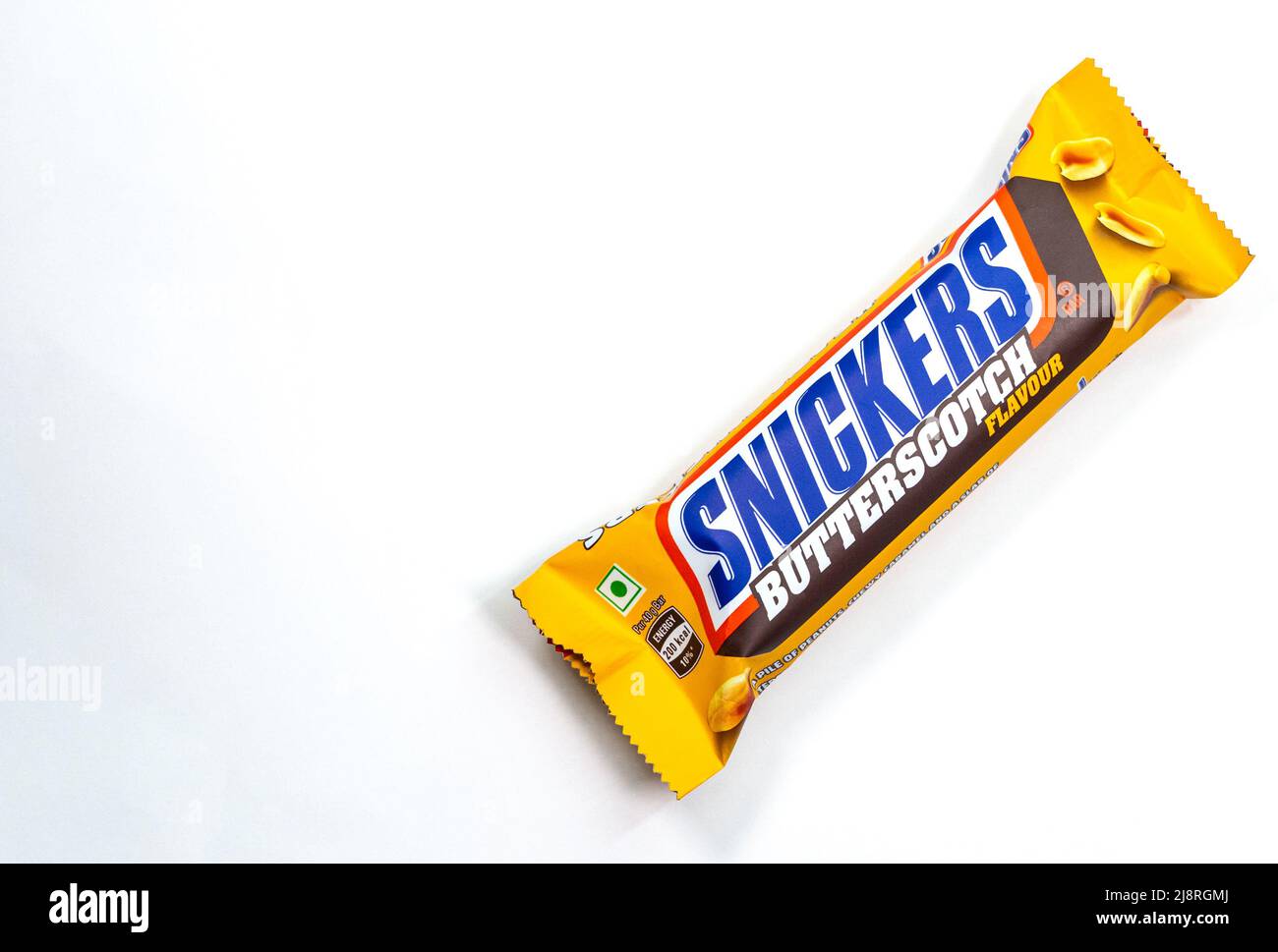 Top view of Snickers Butterscotch on a white background Stock Photo - Alamy