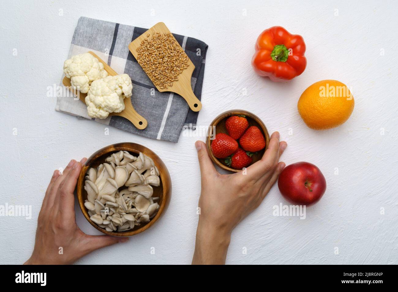 Organic food background of various fruits and vegetables, vegan food ...